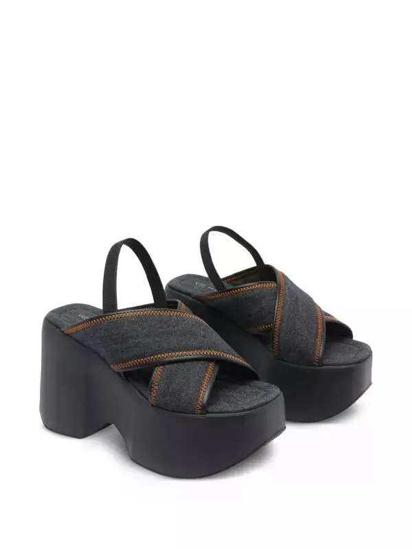 VIC MATIE 100mm Denim Wedge Sandals - Black