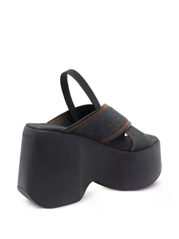 VIC MATIE 100mm Denim Wedge Sandals - Black