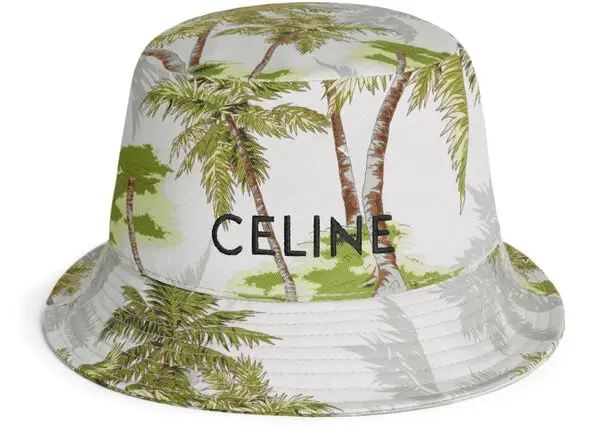 Celine Bucket Hat With Drawstring - Grey/green