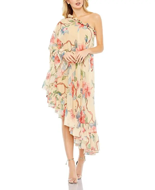 Mac Duggal Floral Print One-shoulder Dress - Nude Multi