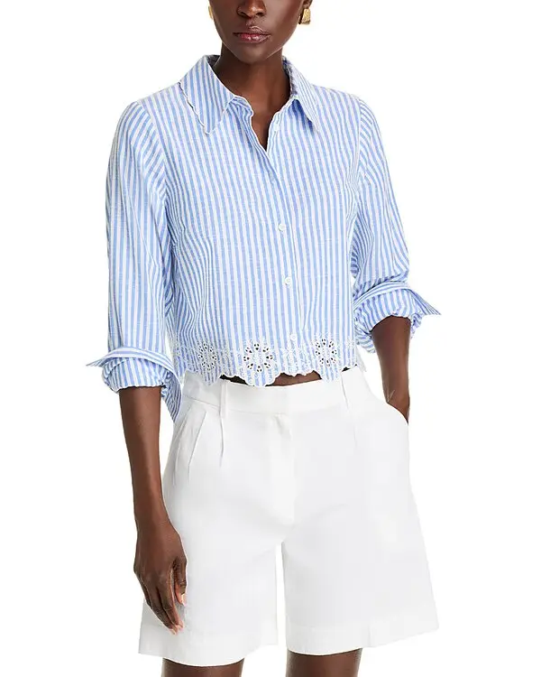Aqua Eyelet Stripe Poplin Button-down Shirt - Blue/white Stripe