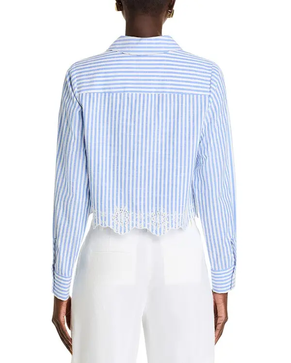 Aqua Eyelet Stripe Poplin Button-down Shirt - Blue/white Stripe