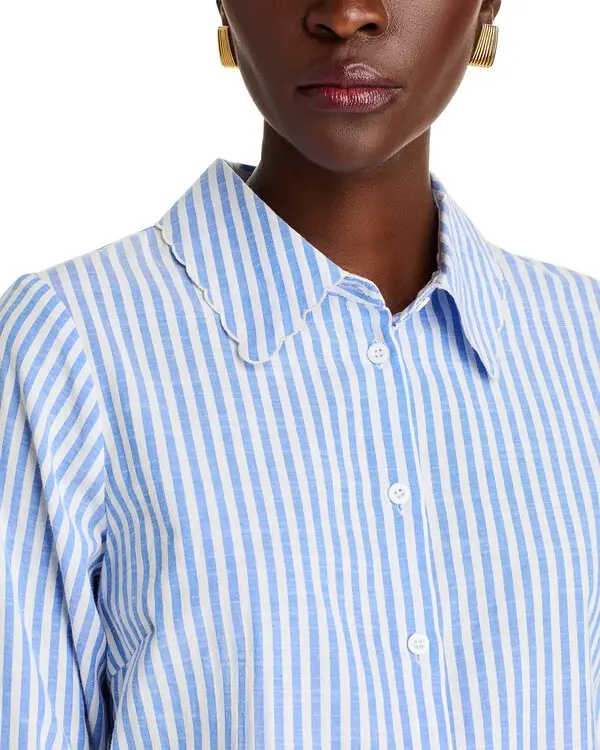 Aqua Eyelet Stripe Poplin Button-down Shirt - Blue/white Stripe