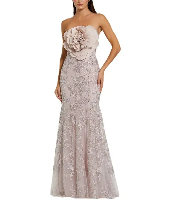 Mac Duggal Strapless Beaded Applique Mermaid Gown