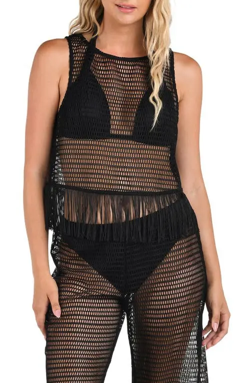 La Blanca Fringe Trim Crochet Tank - Black