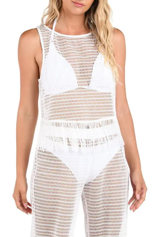 La Blanca Fringe Trim Crochet Tank - White