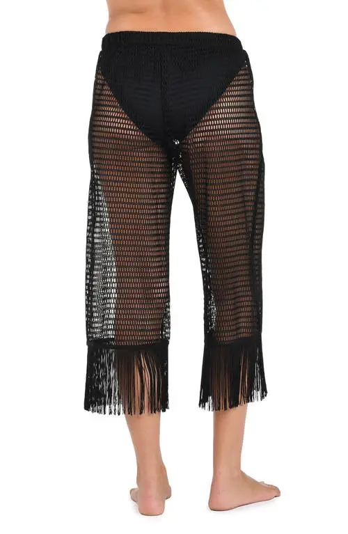 La Blanca Fringe Sheer Crop Cover-up Pants - Black