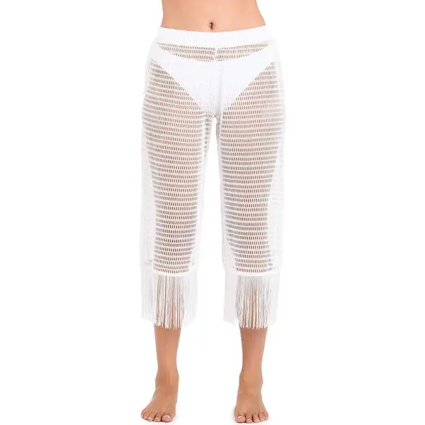La Blanca Fringe Sheer Crop Cover-up Pants - White