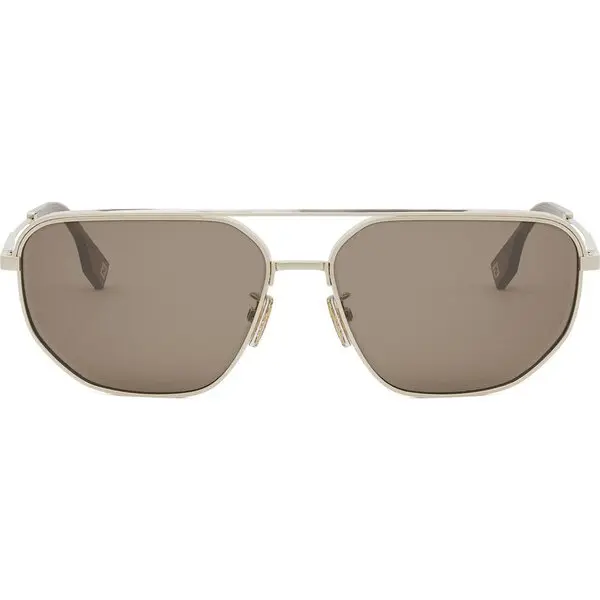 Fendi Travel 61mm Rectangular Sunglasses - Gold / Brown