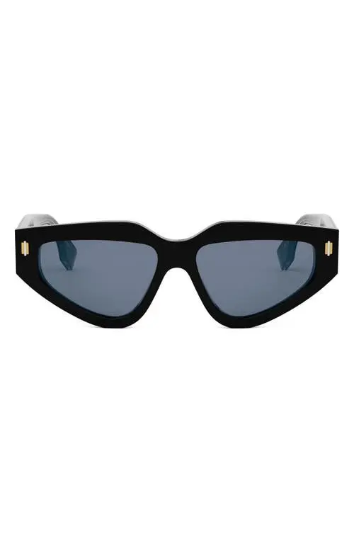 Fendi Roma 54mm Geometric Sunglasses - Shiny Black / Blue