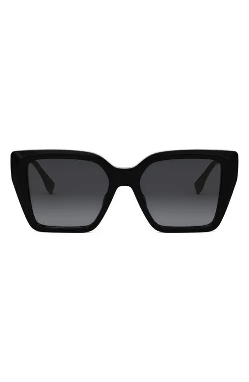 Fendi Ff Diamonds 54mm Square Sunglasses - Shiny Black / Gradient Smoke