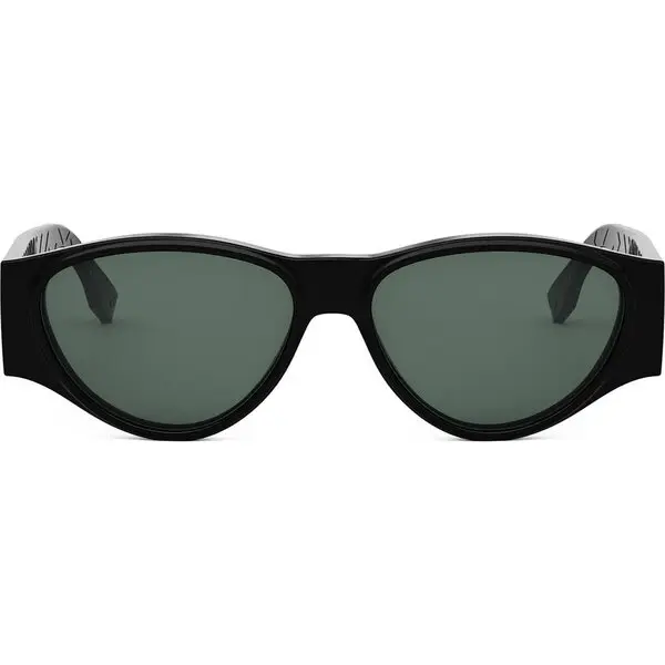 Fendi Ff 55mm Oval Sunglasses - Shiny Black / Green