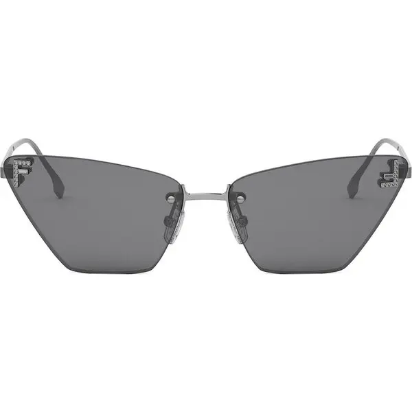 Fendi First Crystal 57mm Cat Eye Sunglasses - Shiny Light Ruthenium / Smoke