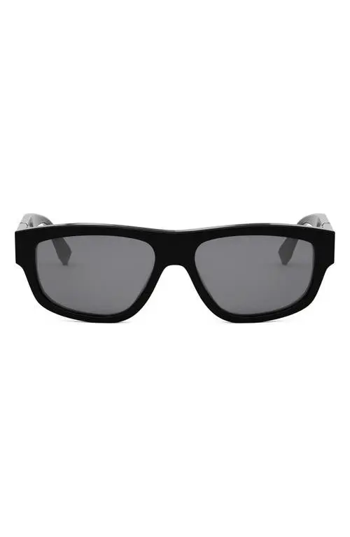 Fendi Diagonal 56mm Geometric Sunglasses - Shiny Black / Smoke
