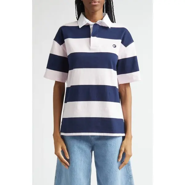 Coperni Stripe Cotton Polo - Pink-blue