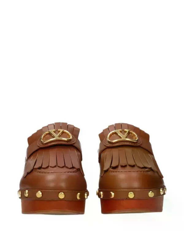 Valentino Garavani 45mm Vlogo Signature Fringed Clogs - Brown