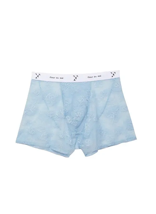 FLEUR DU MAL Bouquet Lace Boxer Brief - Denim Blue