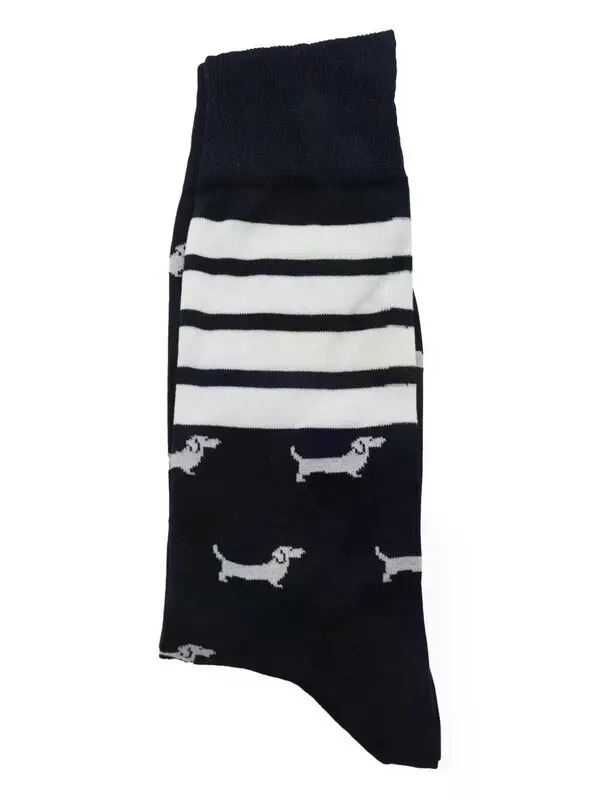 Thom Browne Intarsia-logo Knitted Crew Socks - Blue