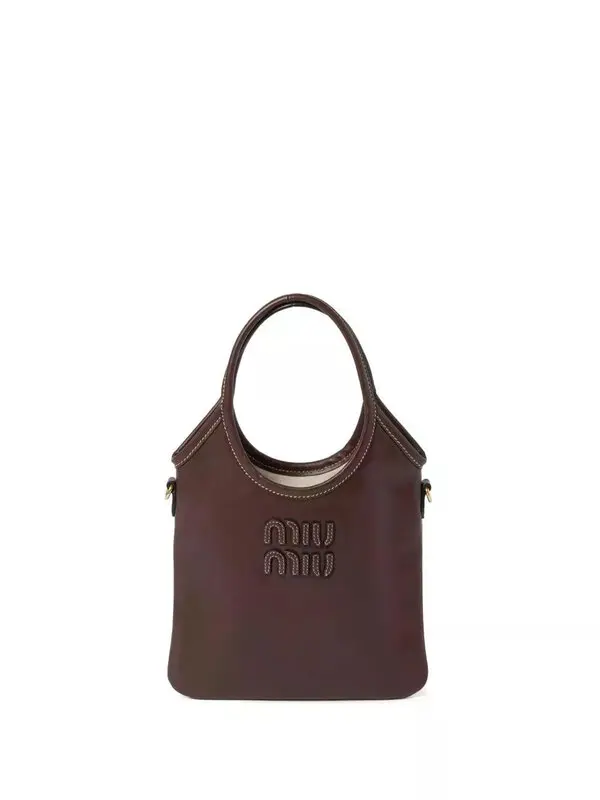 Miu Miu Logo Detail Top Handle Tote Bag - Brown
