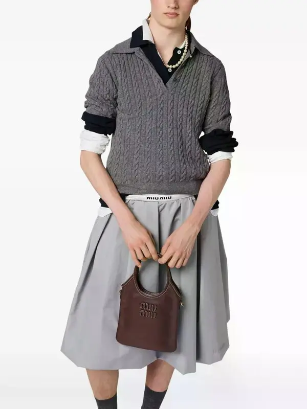 Miu Miu Logo Detail Top Handle Tote Bag - Brown