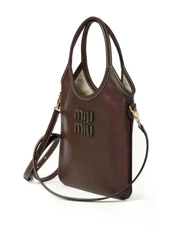 Miu Miu Logo Detail Top Handle Tote Bag - Brown