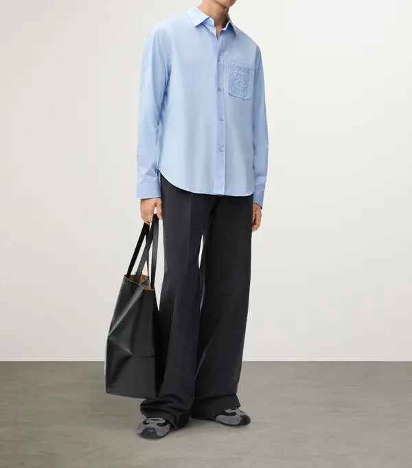 Loewe Cotton-blend Anagram Shirt - Blue