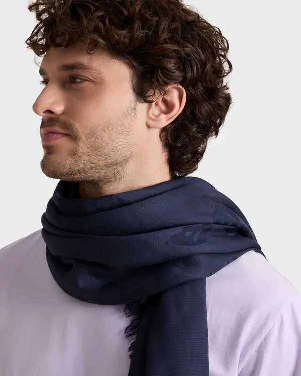 Vilebrequin Wool And Silk Scarf Turtle Monogram Scarves Sublime - Blue
