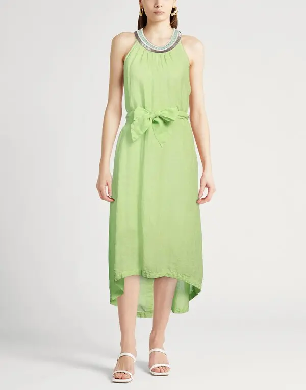 Buy 120% Lino Lime Linen Midi Dress - Green At 58% Off | Editorialist
