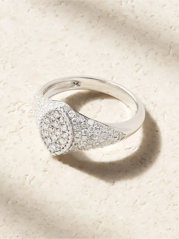 Yvonne Léon Baby Chevalière Marquise Diamond Signet Ring - Silver