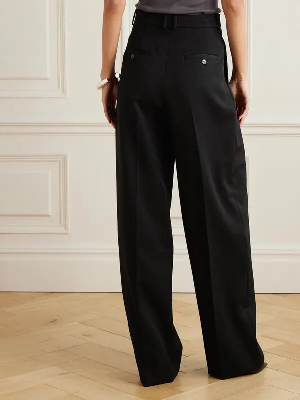 Saint Laurent Pleated Wool Wide-leg Trousers - Black