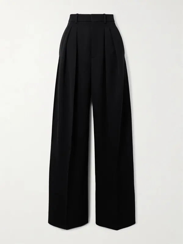 Saint Laurent Pleated Wool Wide-leg Trousers - Black