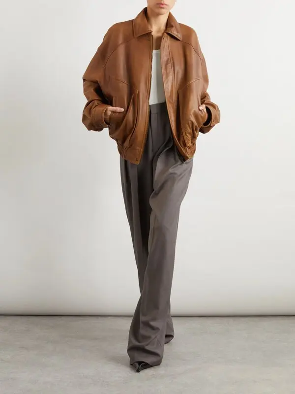 Saint Laurent Leather Aviator Jacket - Brown