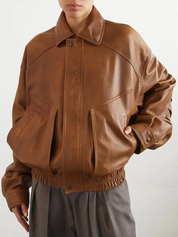 Saint Laurent Leather Aviator Jacket - Brown