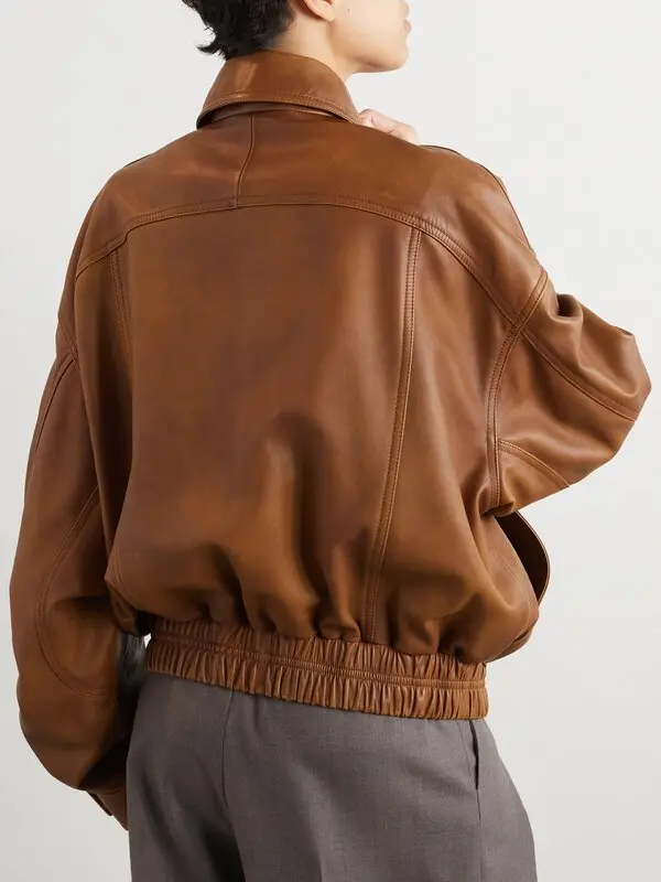 Saint Laurent Leather Aviator Jacket - Brown