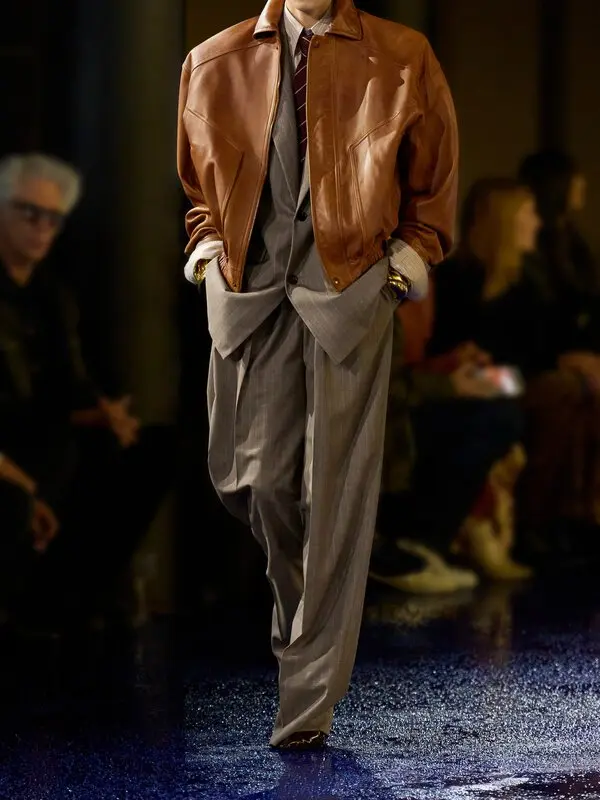 Saint Laurent Leather Aviator Jacket - Brown