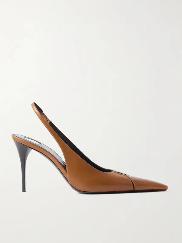 Saint Laurent Babylone Cutout Patent-leather Slingback Pumps - Brown