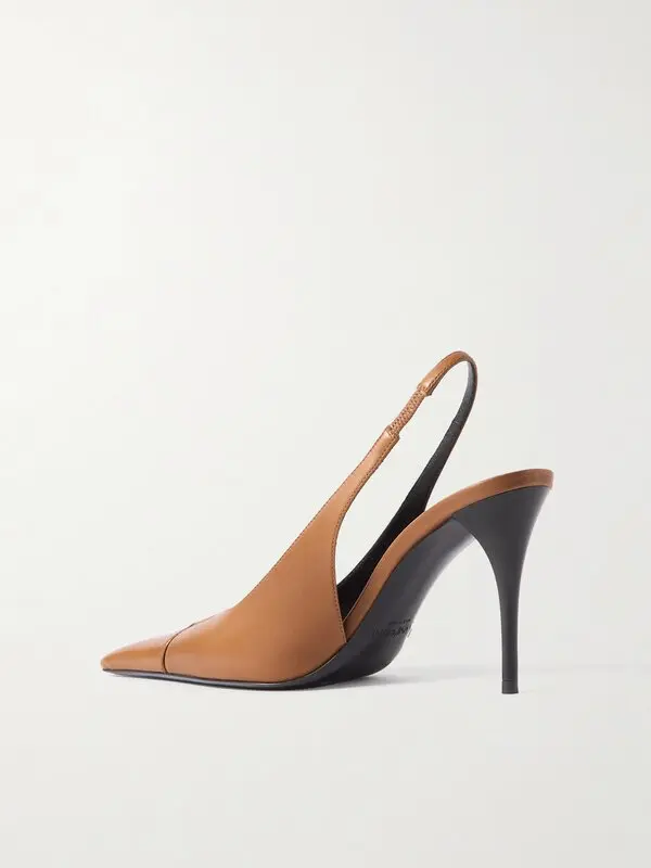 Saint Laurent Babylone Cutout Patent-leather Slingback Pumps - Brown