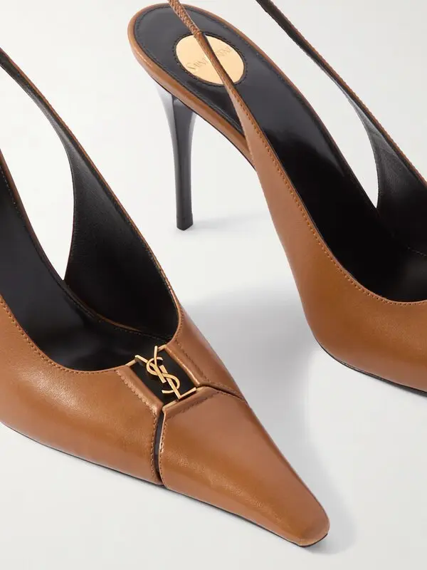Saint Laurent Babylone Cutout Patent-leather Slingback Pumps - Brown