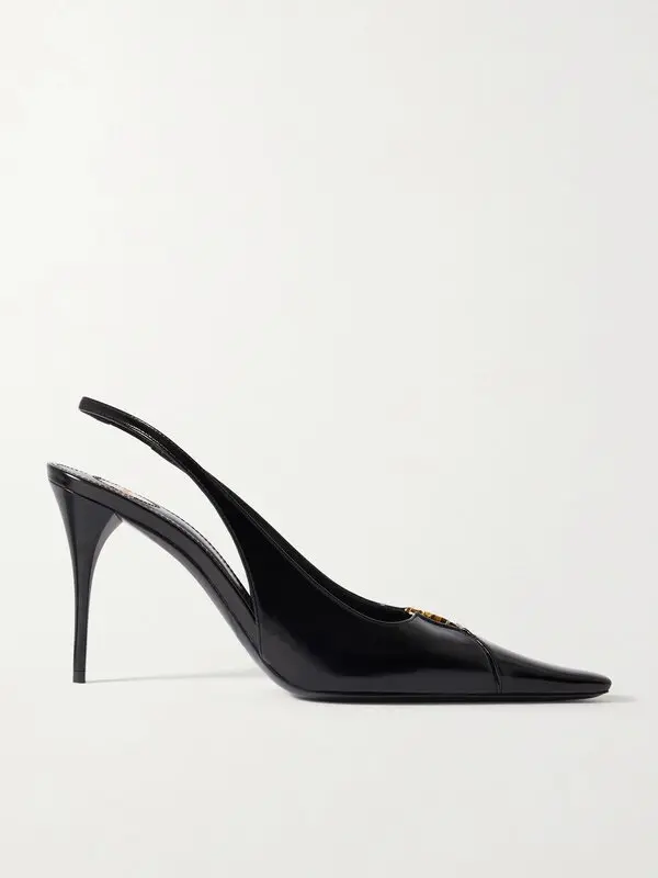 Saint Laurent Babylone Cutout Patent-leather Slingback Pumps - Black