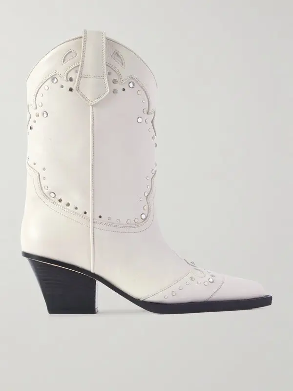 Paris Texas Janice Embellished Leather Cowboy Boots - Neutrals