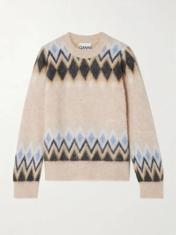 GANNI Fair Isle Knitted Sweater - Neutrals