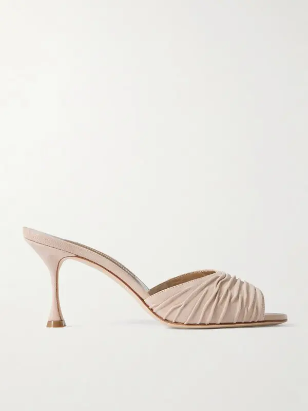 Manolo Blahnik Pirua 70 Suede Mules - Neutrals