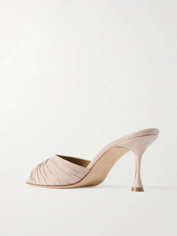 Manolo Blahnik Pirua 70 Suede Mules - Neutrals