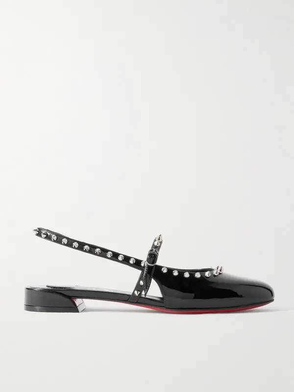 CHRISTIAN LOUBOUTIN Sweet Janispikes Studded Slingback Flats - Black