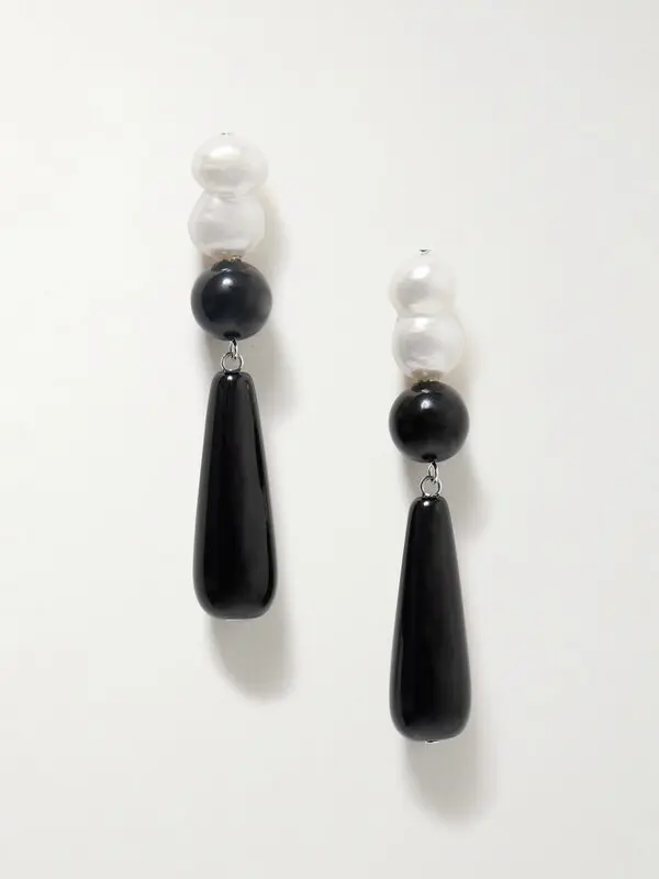 Completedworks Tarn Ii Recycled Silver, Onyx And Pearl Earrings - Black