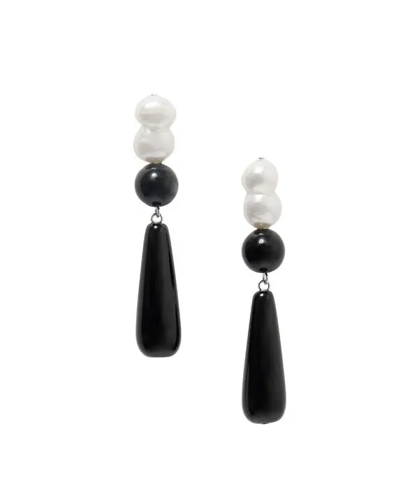 Completedworks Tarn Ii Recycled Silver, Onyx And Pearl Earrings - Black