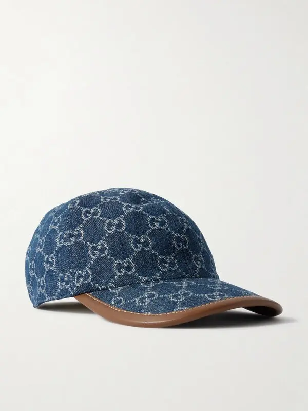 Gucci Leather-trimmed Denim Baseball Cap - Blue
