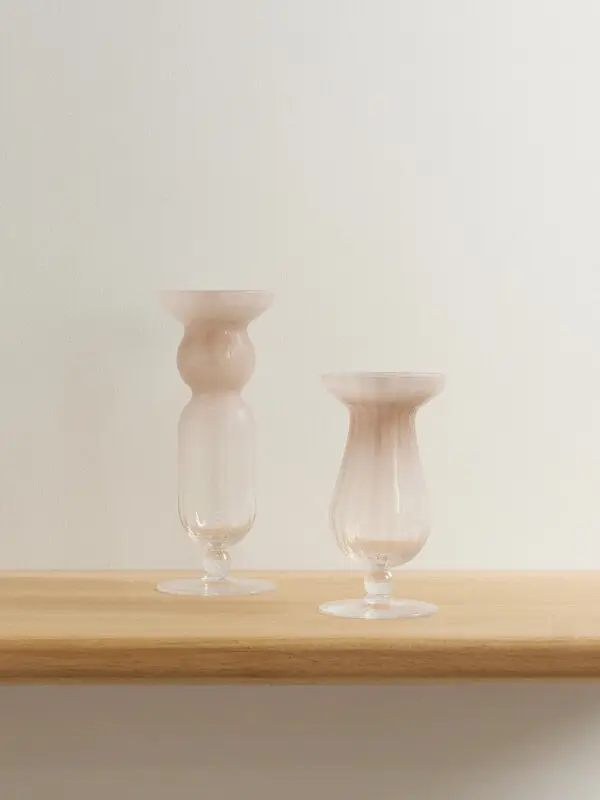 Brunello Cucinelli Set Of Two Murano Glass Candle Sticks - Neutrals