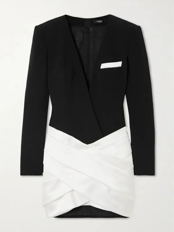 Balmain Two-tone Asymmetric Mini Dress - Black
