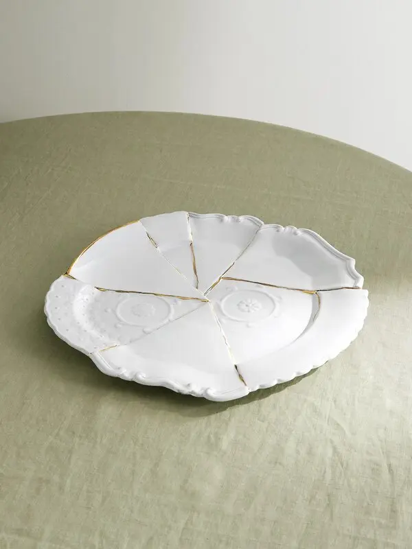 ASTIER DE VILLATTE Sacai Kintsugi Gold-plated Ceramic Platter - White